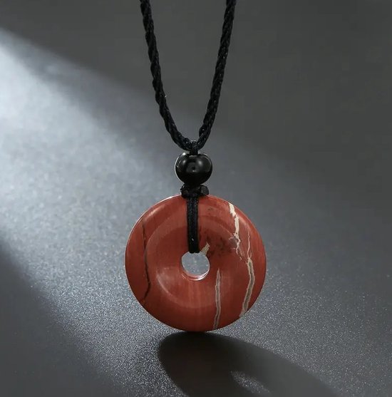 Rode Steen - Kunstmatige ronde donut edelsteel kristallen ketting ...