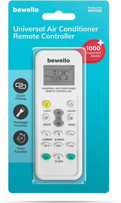 Bewello - Universele Airco Afstandsbediening - voor (multi) split unit ...