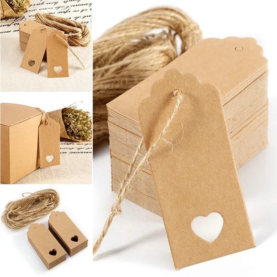 100 Stuks - Kartonnen Hobby Kraft Labels Met Touw - Kraftpapier ...