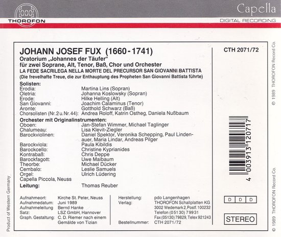 Oratorium Johannes der Taufer - Johann Josef Fux - Orkest met ...