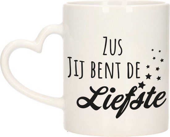 Bellatio Decorations Cadeau koffie/thee mok voor zus - zwart - hartjes oor - keramiek... | bol
