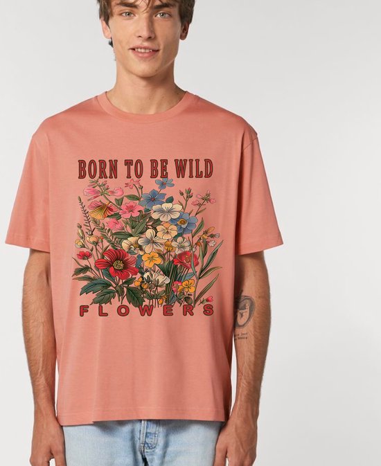 T Shirt Born To Be Wild Flowers - Dames - Heren - Roze - XS | bol