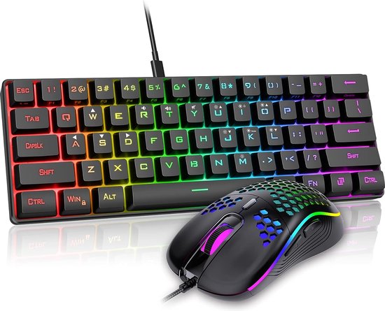 RGB Gaming Keyboard en Muis Combo - 60% Compact Toetsenbord - 7200 Dpi ...
