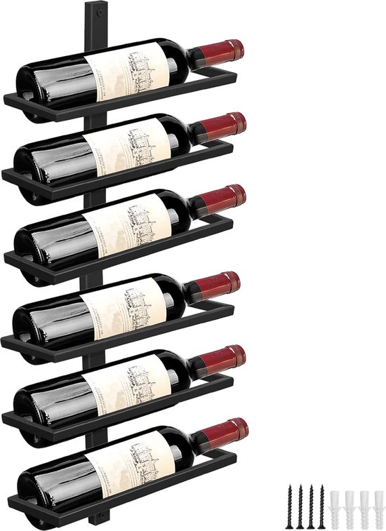 Wandwijnrek Flessenrek voor 6 flessen, metalen wijnrek Hangende aan de ...
