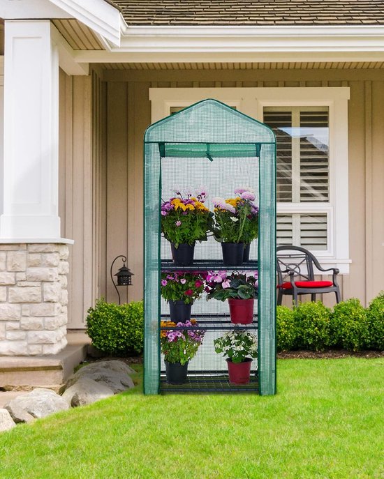 Kweekfoliekas met 4 planken 160 x 69 x 49 cm, balkonkas ruimtebesparend ...