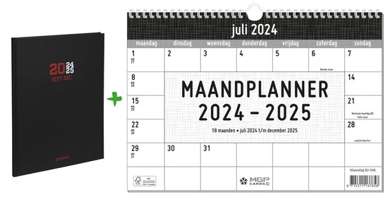 Brepols agenda 2024-2025 - 16 MAANDEN - A4 COLLEGE - Dagoverzicht - Zwart + MGPcards -... | bol