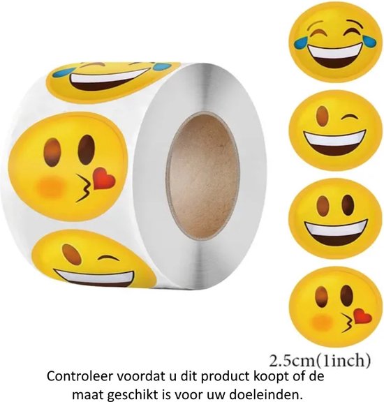 Rol met 500 Gele papieren smiley stickers - 2.5 cm diameter - Emoji ...