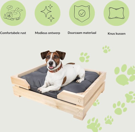 Creative Pets Houten Hondenbed met Hondenkussen | 68 x 48 x 14 cm ...