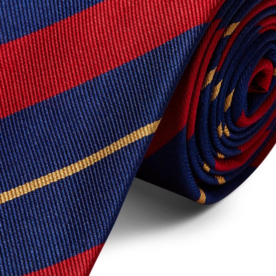 Marineblauwe 6 cm Brede Zijden Stropdas met Rode en Goudkleurige ...