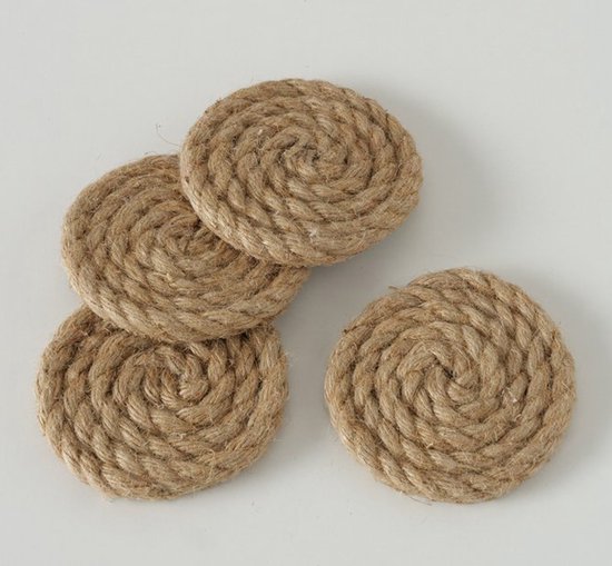 Deco by Boltze glazen onderzetters Rope - 4x - jute - naturel - 10 x 10 ...