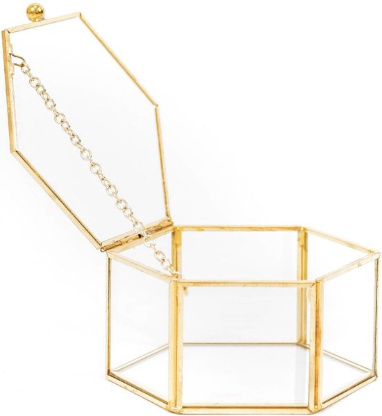 GLAZEN MEMORY BOX zeshoek - Goud - PERSONALISEER NAAR WENS | Ringdoos ...