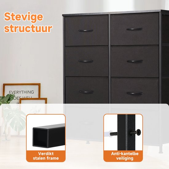 Commode - kast - opbergkast, 8 laden van stof met handgrepen - metalen ...