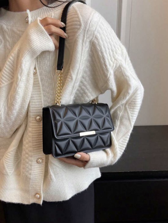 Crossbody tas voor dames - Zwart - 19 x 13 x 7 cm - Zwarte schouderband ...