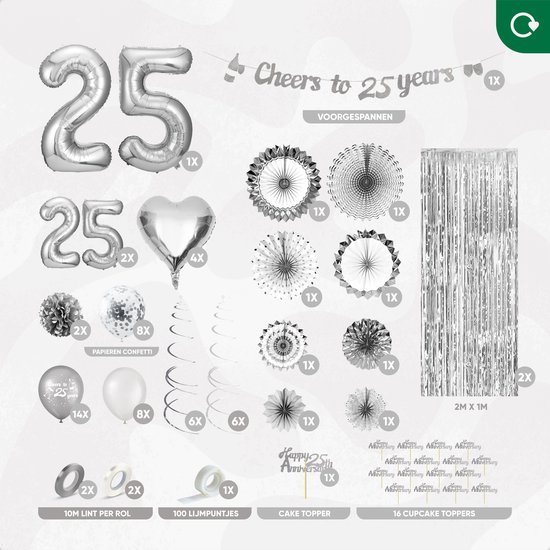 Fissaly 25 Jaar Jubileum Decoratie Versiering - Zilveren Bruiloft ...