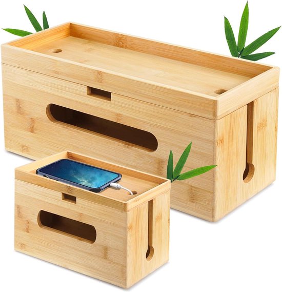Kabelbox hout set van 2 groot en klein van duurzaam bamboe ...
