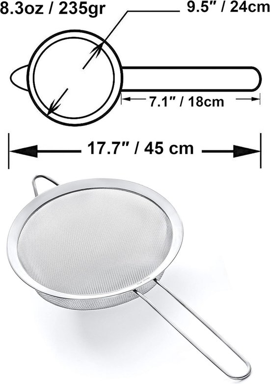 Keukenvergiet/zeef - Edelstaal - 24 cm - extra groot - fijnmazige zeef ...