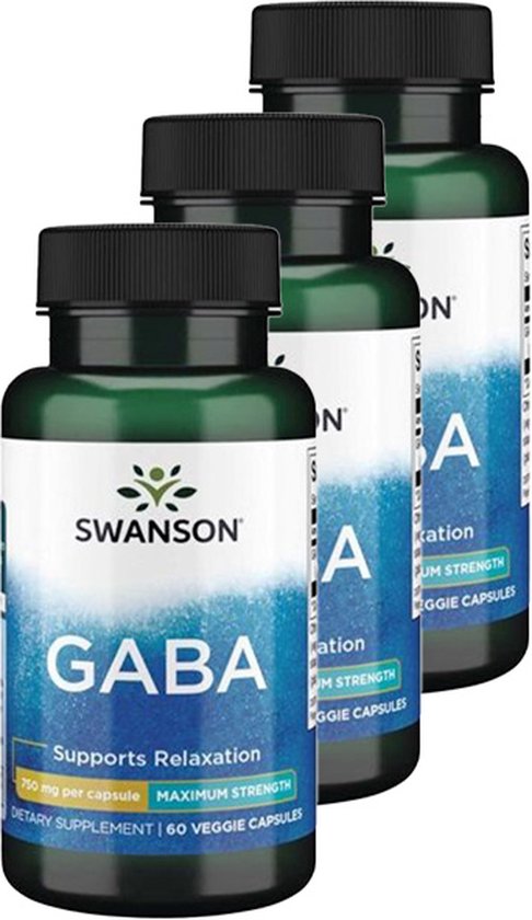 Swanson | GABA 750mg | 60 Capsules | 3 stuks | 3 x 60 capsules | bol