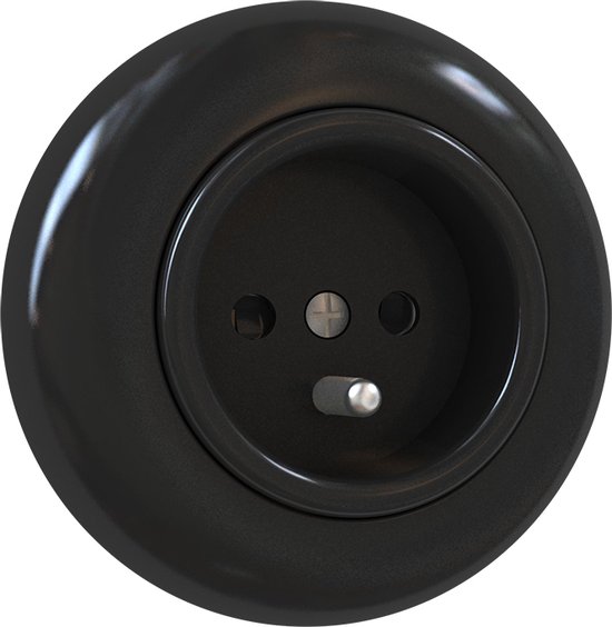 Stopcontact zwart penaarding - retro - loft - style - oude - rond | bol