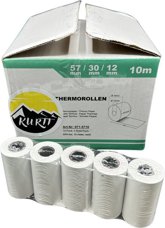 KURTT - 500 rollen! ( 50 x 10 ) Premium Thermo-kassarollen, 57 mm x 30 ...