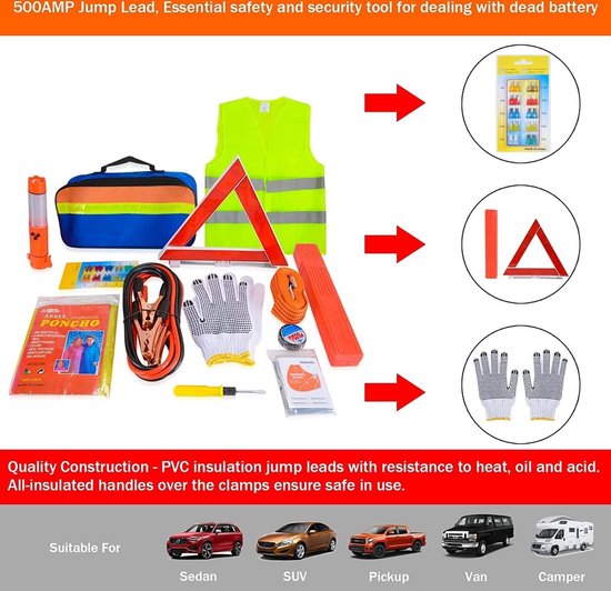 12-in-1 auto noodgereedschapsset, pechhulp set auto veiligheid kit met ...