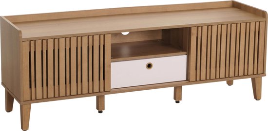 TV-rek MCW-M48, laag TV-meubel, schuifdeur massief mangohout ...