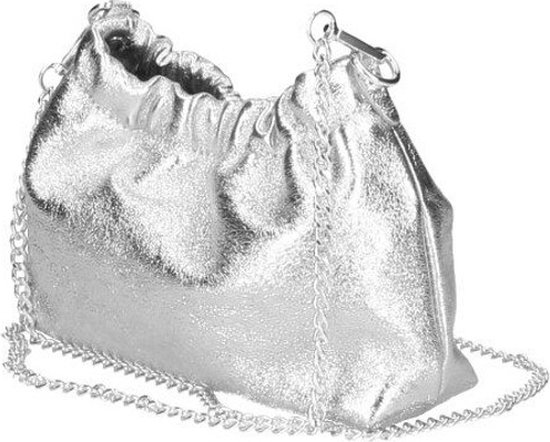 Zilveren Metallic Leren Schoudertas - Zilveren Kettinghengsel ...