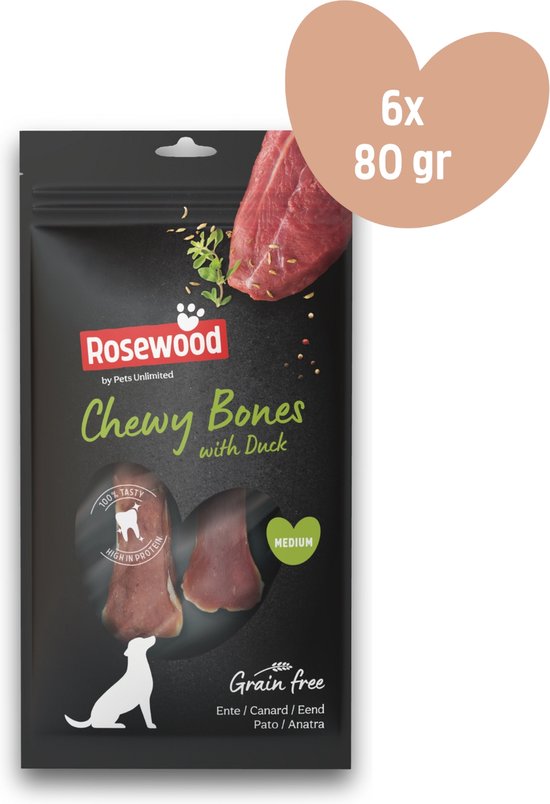 Rosewood by Pets Unlimited - Chewy Bones - Eend - Medium - 6 zakjes à 80g (2 botten... | bol