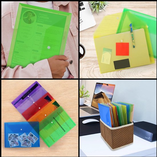 24 Pak A4 Helder Plastic Mappen - Geassorteerde Kleuren met Druk Knop ...