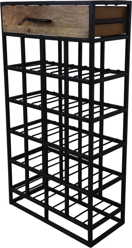 Jaxson Wijnrek - 46x21x85 cm - Naturel/Zwart - Mangohout/Ijzer ...