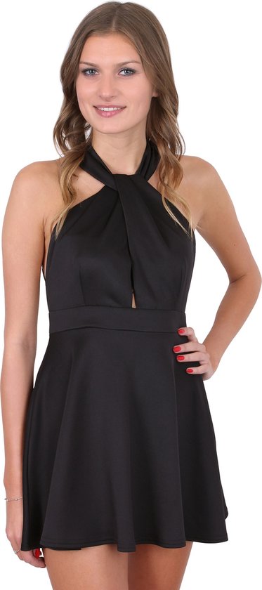 Zwart minijurkje met kant op de rug | bol