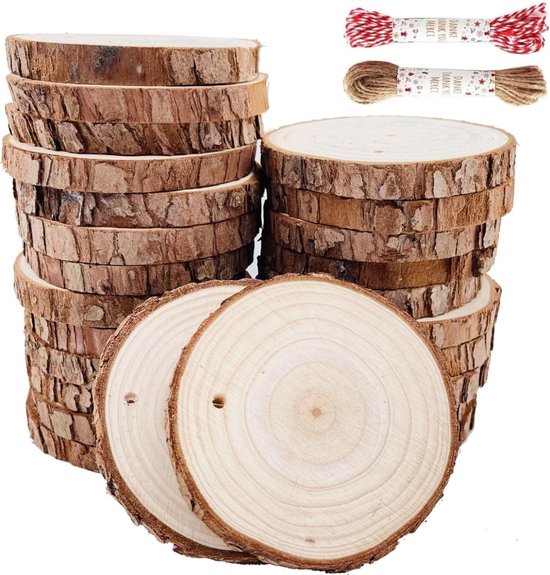 Natuurlijke houten schijven 30 stuks 6-7 cm boomschijven met schors ...