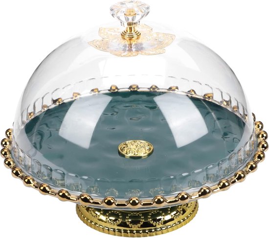 Taartbord met voet bel keramische taartstandaard met kap donkergroen ...