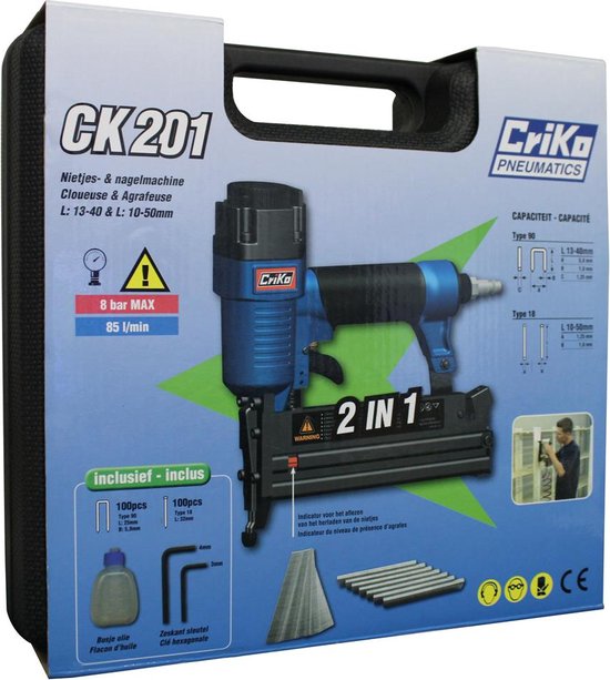 CriKo tacker voor compressor - Voor nietjes en spijkers - Max 8 bar | bol