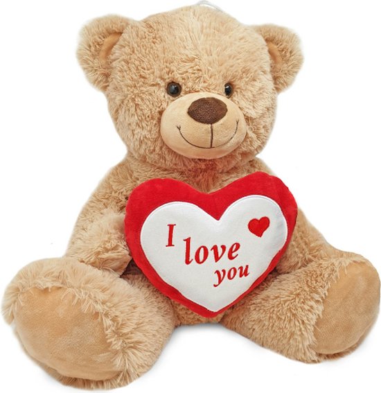 Knuffelbeer met Hart “I Love You” Pluche Knuffel (Bruin) 50 cm ...
