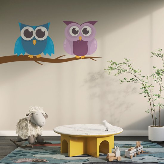 Muursticker twee uilen op tak - 30 x 12 cm - 30 x 12 cm - baby en kinderkamer -... | bol