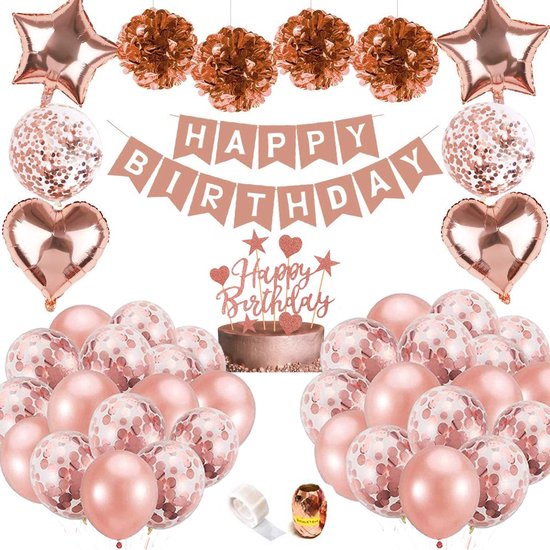 Rose Goud Verjaardag Versiering Set - Happy Birthday Slinger - Confetti ...