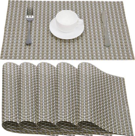 Set van 6 gouden en zilveren design placemats - PVC antislip en wasbare ...