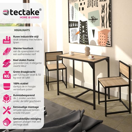 tectake® - Zitgroep Milton - Eetkamerset - Compact op te bergen ...
