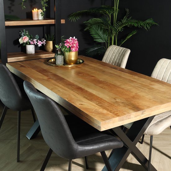Eettafel rechthoekig mangohout Xavier lichtbruin 180cm duurzaam tafel ...