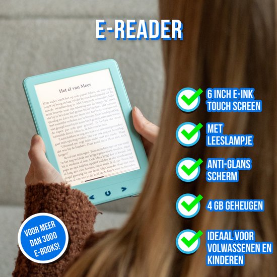 Silvergear eReader 6 inch - Backlight - 17H Schermtijd - 4GB - Blauw | bol