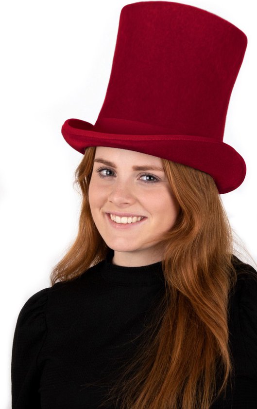Luxe hoge hoed rood extra hoog model tophat heren dames - maat 57 | bol.com