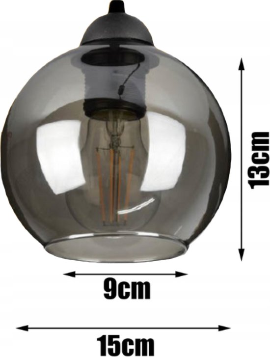 Hanglamp Met 3 Rookgrijze Bollen - Industrieel Zwart Smoke Glas Bol ...