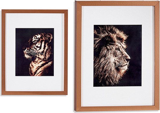 Schilderij Tijger Leeuw Kristal Brons spaanderplaat (33 x 3 x 43 cm) | bol