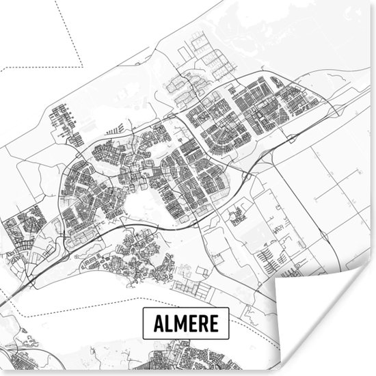 Poster Stadskaart Almere - 100x100 cm XXL - Plattegrond | bol