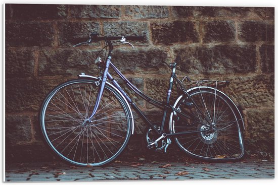 WallClassics - PVC Schuimplaat- Oude Kapotte Fiets tegen Stenen Muur - 60x40 cm Foto... | bol