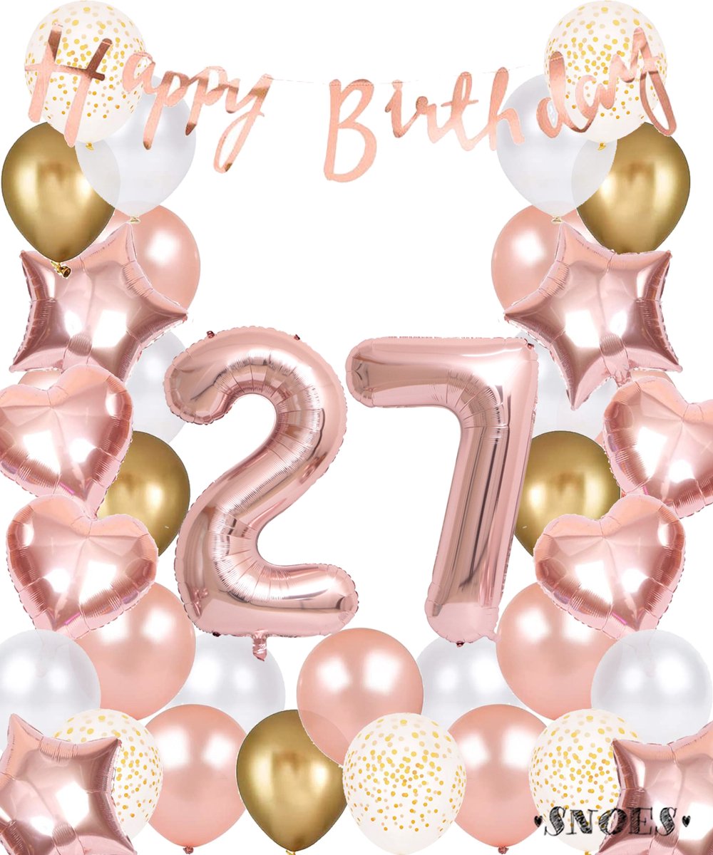Snoes Ballonnen 27 Jaar Rose Gold White Dots - Compleet Feestpakket met ...