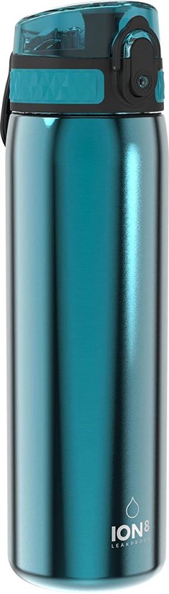 Ion8 Lekvrije Slanke Waterfles, Roestvrij Stalen, 600ml (20oz), Aqua | bol
