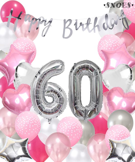 Snoes Ballonnen 60 Jaar Pink Blush Silver Mega Ballon - Compleet ...