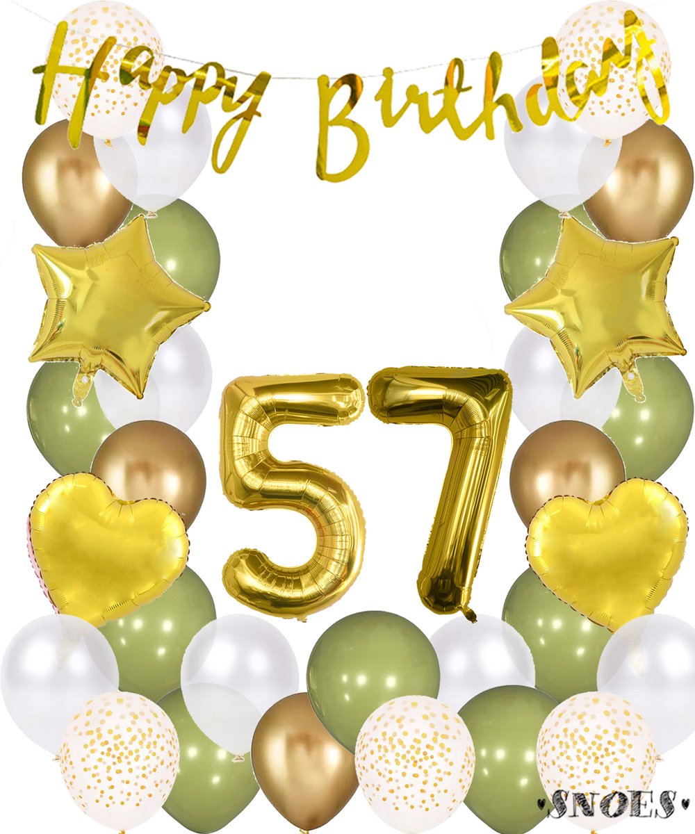 Snoes Ballonnen 57 Jaar Wit Olijf Groen Goud Mega Ballon - Compleet ...