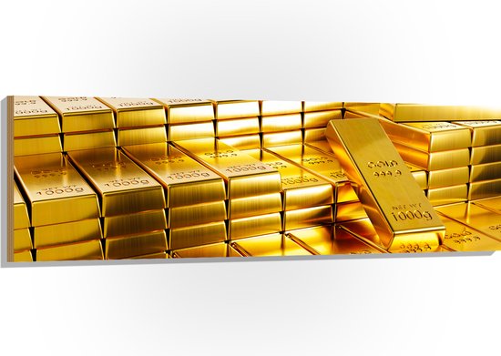 Hout - Stapels Goudstaven - 150x50 cm - 9 mm dik - Foto op Hout (Met ...